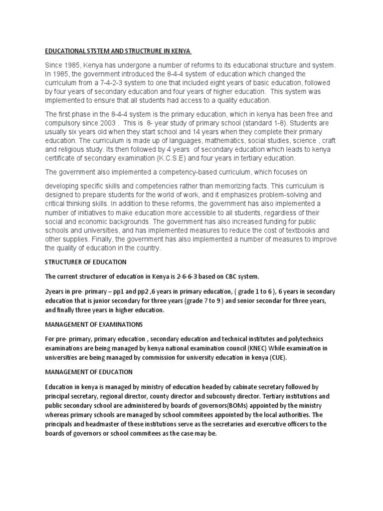 Kenya's Education System Overview | PDF | Schools | Curriculum