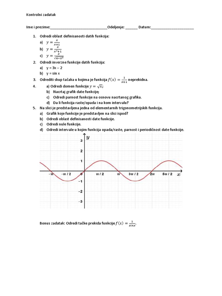 FUNKCIJE Kontrolni | PDF