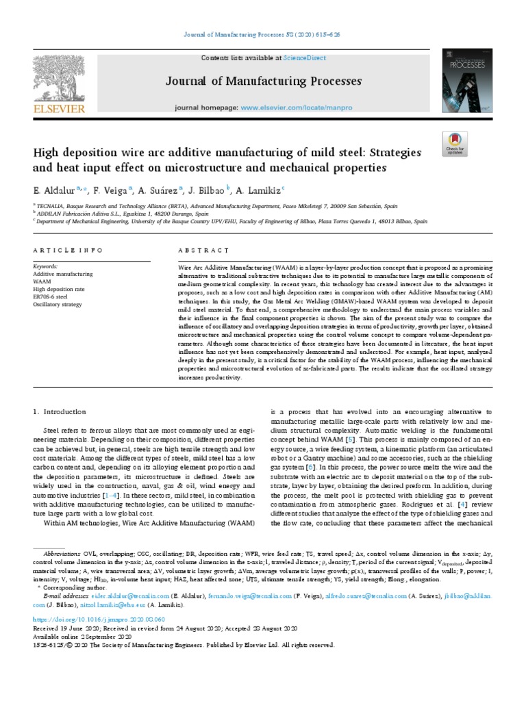 High Deposition Wire Arc Additive Manufacturing of Mild Steel ...