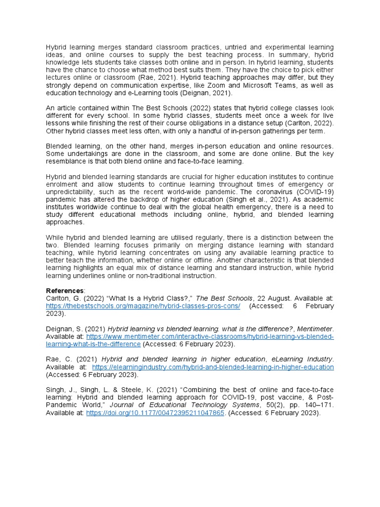 Hybrid Learning | PDF | Educational Technology | Distance Education