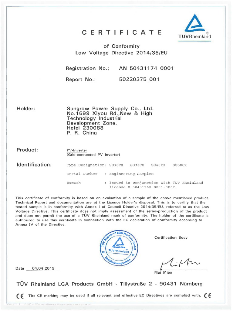 5 - SG (33-50) CX Premium V112 EN SUNGROW SG33-50CX CE Certificate PDF ...