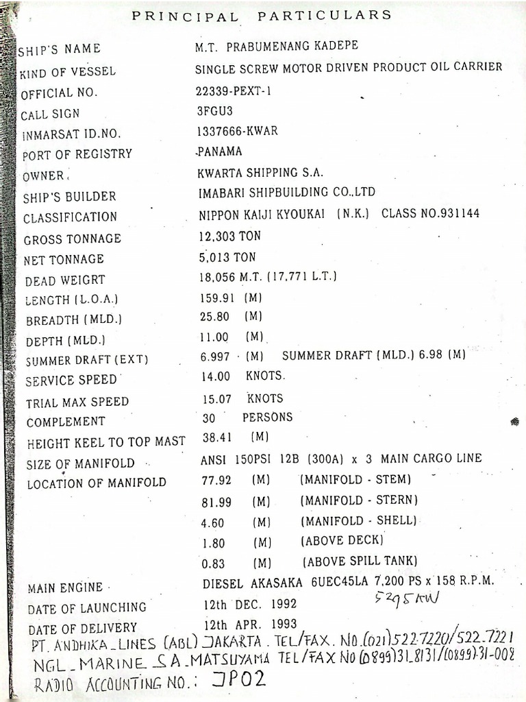 Ship Particulars | PDF