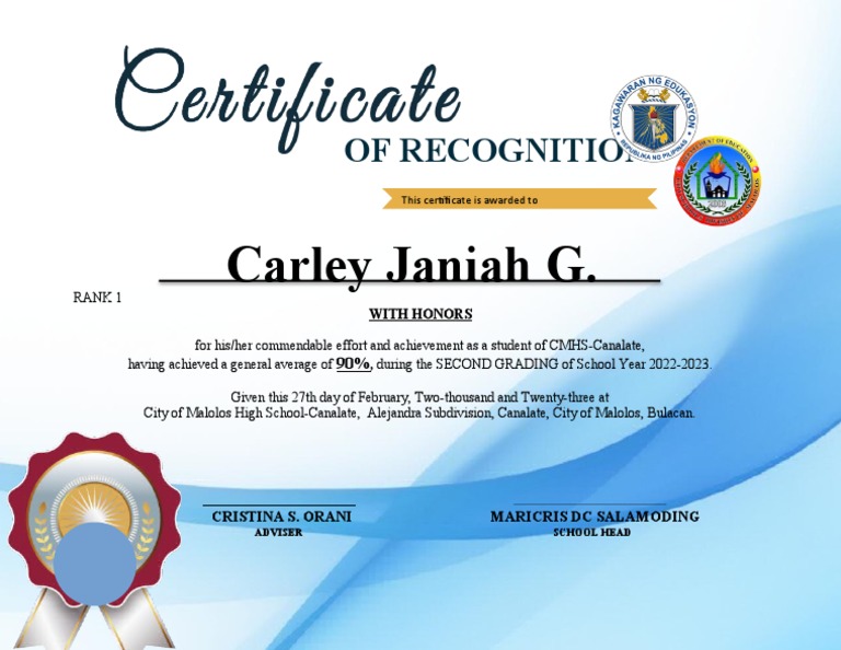 Certificate of RECOG Template 03 | PDF