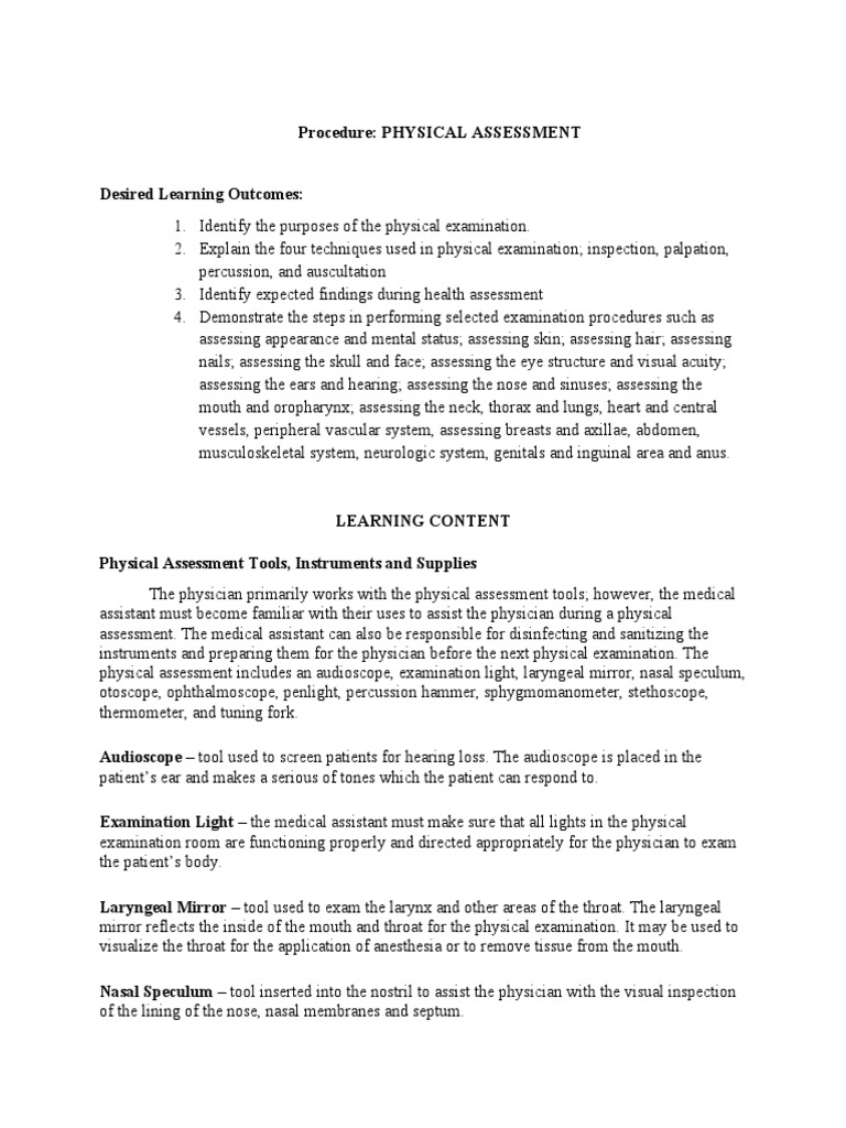 Level1 Physical Assessment Pdf Physical Examination Thorax