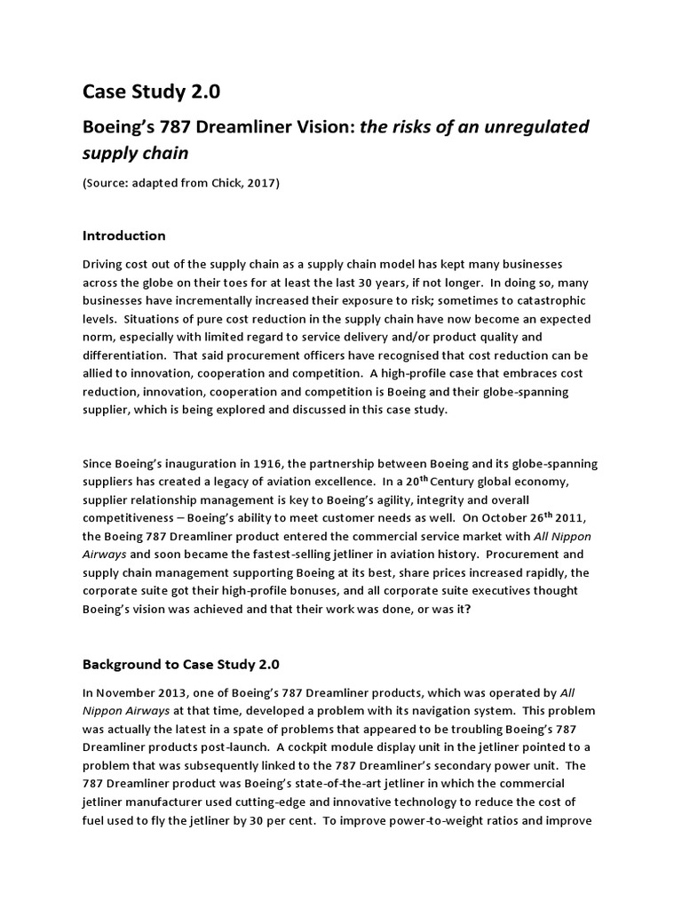 Boeing's 787 Dreamliner Vision Case Study | PDF | Supply Chain | Outsourcing
