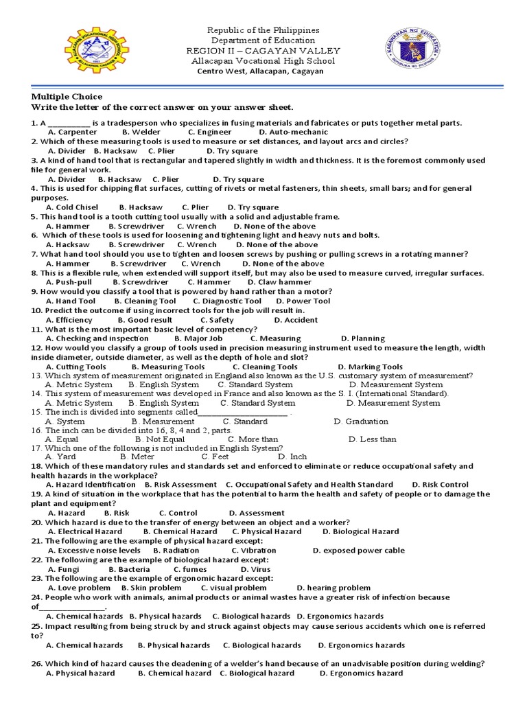 Grade 7 First Quarter Exam | PDF | Hazards | Occupational Safety And Health