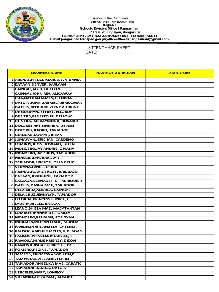 Attendance For Grade 5-A | PDF