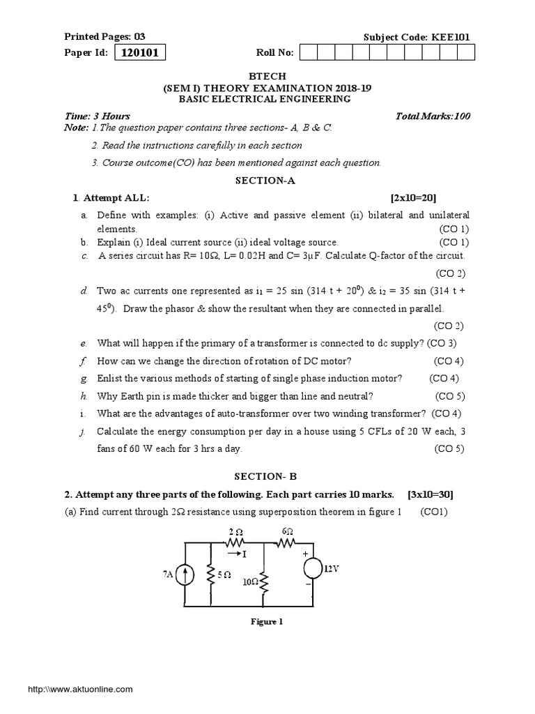 Btech 1 Sem Basic Electrical Engineering Kee 101 2018 19 | PDF ... Btech 1 Sem Basic Electrical Engineering Kee 101 2018 19 | PDF ...