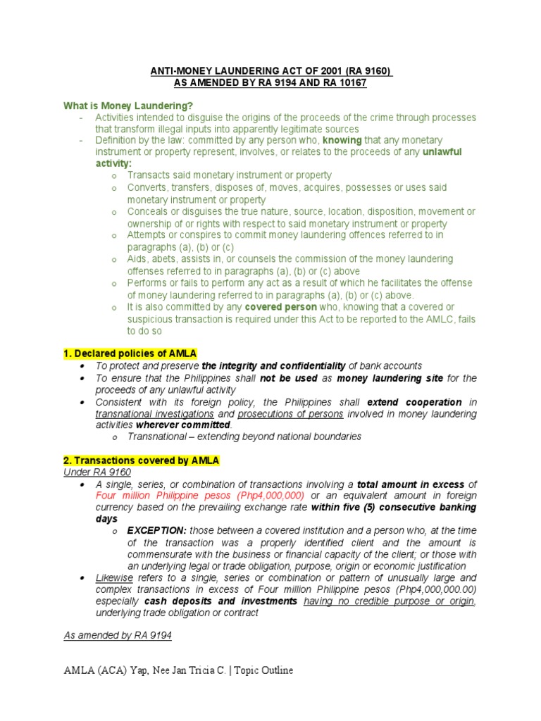 MODULE 4 AMLA ACA Yap NJTC | PDF | Money Laundering | Securities (Finance)