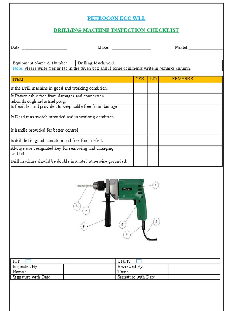 Drilling Machine Inpection Checklist - 1 | PDF