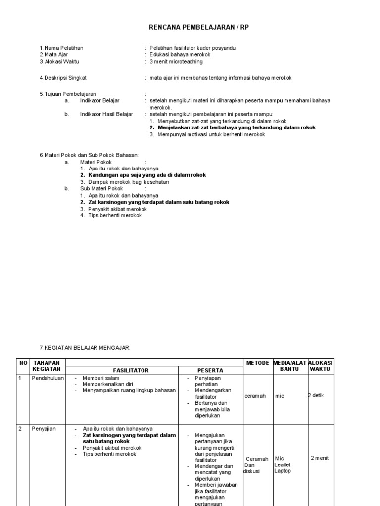 FORMAT RP Edukasi Bahaya Merokok | PDF