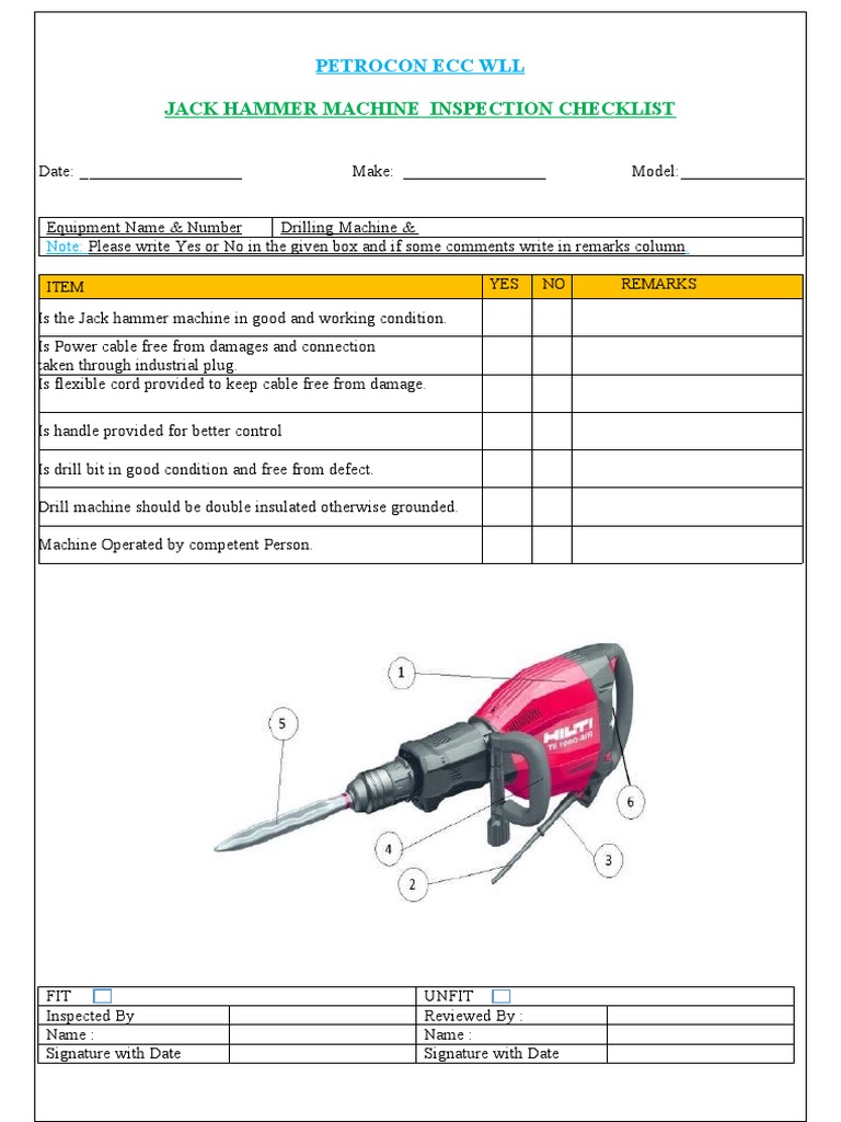 Jack Hammer Machine Inpection Checklist-2 | PDF