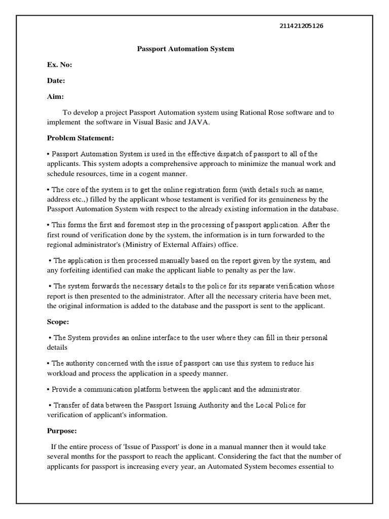 Passport Automation System Srs PDF | Download Free PDF | Databases | Systems Engineering