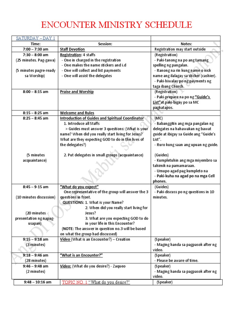 MINISTRY SCHEDULE Saturday and Sunday | PDF | Religious Belief And ...