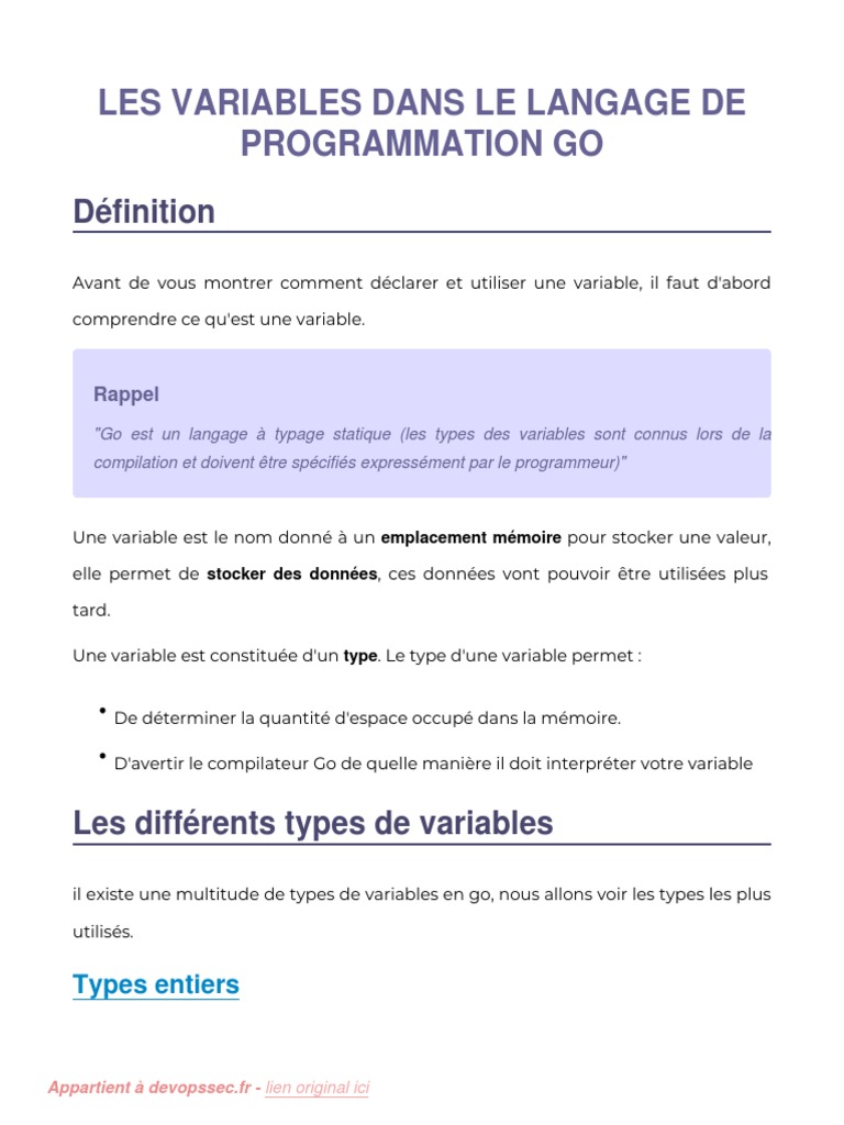 Variables Golang PDF | PDF | Variable (informatique) | Booléen