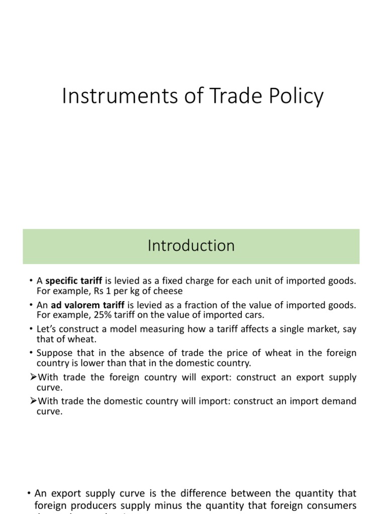 Key Instruments of Trade Policy | PDF | Economic Surplus | Tariff