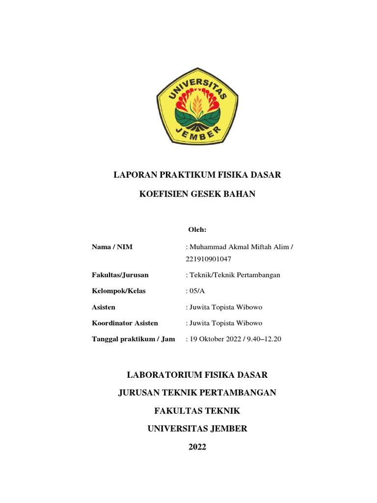 Laporan Praktikum Fisika Dasar Koefisien Gesek Bahan | PDF