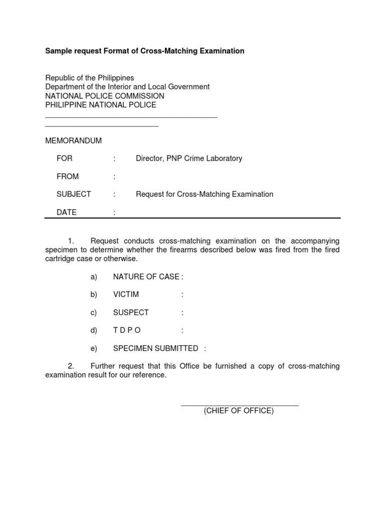 Cross-Matching Examination Request Form | PDF | Technology & Engineering
