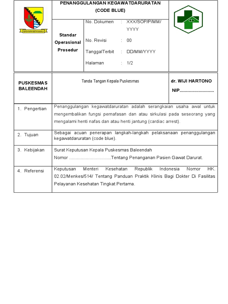 Sop Penanggulangan Kegawatdaruratan Code Blue Pdf