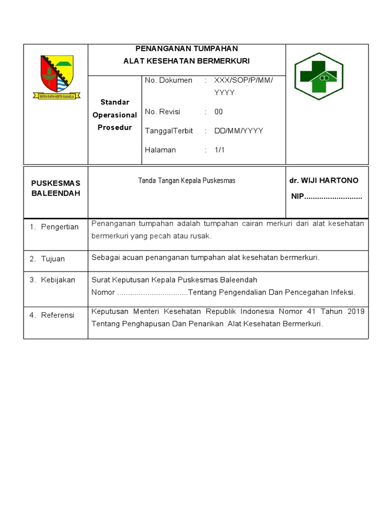 Sop Penanganan Tumpahan Alat Kesehatan Bermerkuri | PDF | Griya & Taman ...
