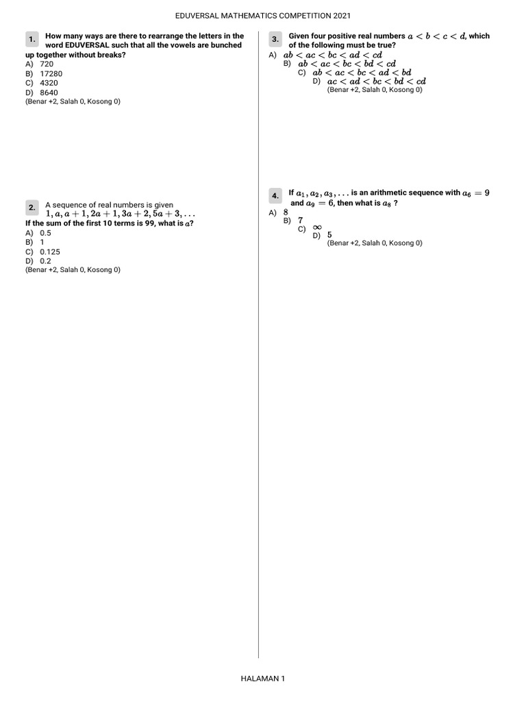 Eduversal Math Competition 2021 Paper | PDF | Numbers | Integer