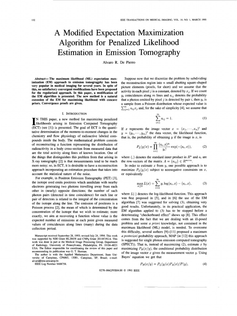 A Modified Expectation Maximization Algorithm For Penalized Likelihood Estimation In Emission