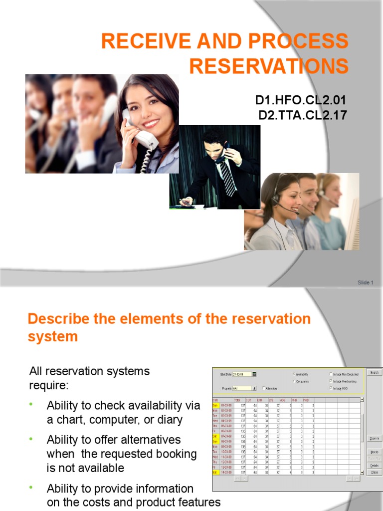 Receive and Process Reservations: D1.HFO - CL2.01 D2.TTA - CL2.17 | PDF
