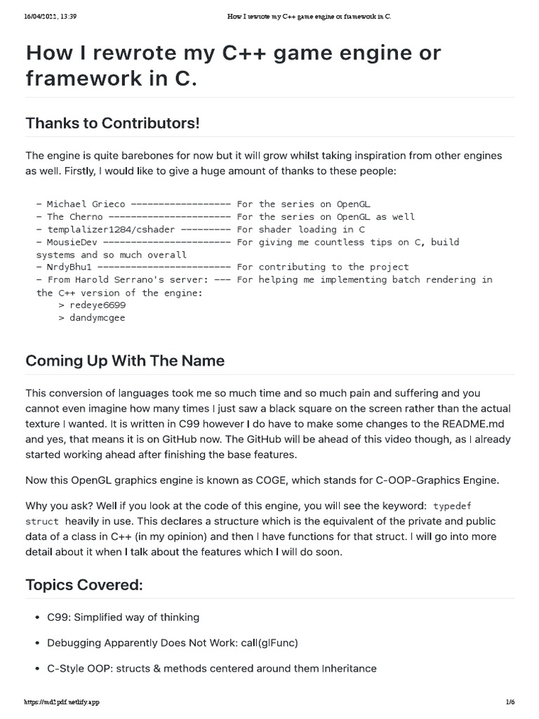 How+I+rewrote+my+C+++game+engine+or+framework+in+C | PDF | Computer Engineering | Software