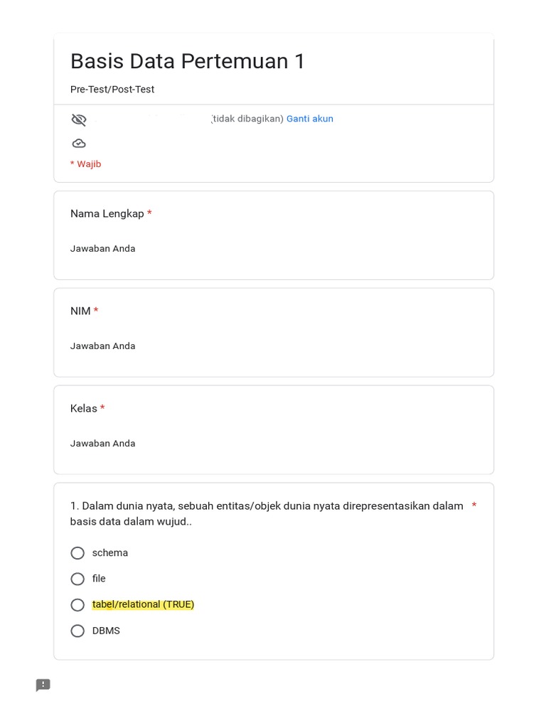 Kuis Basis Data Pertemuan 1 | PDF