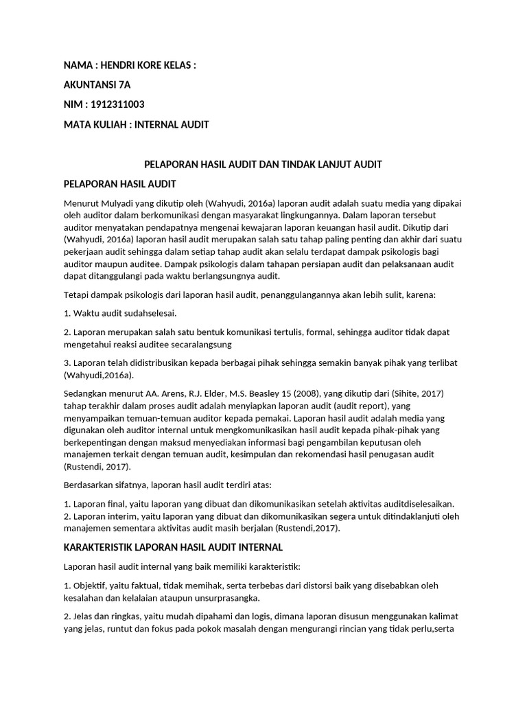 E95e1 Internal Audit Pelaporan Hasil Audit Dan Tindak Lanjut Audit ...