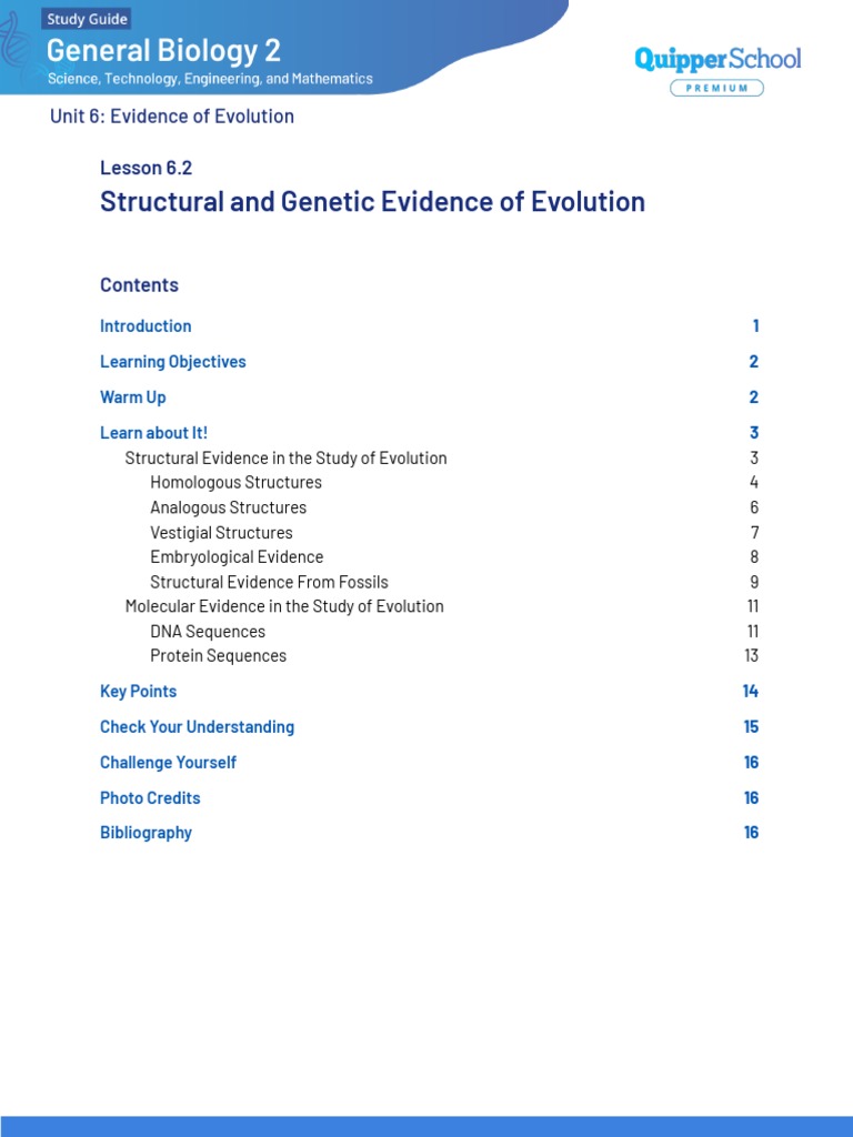 STUDY GUIDE UNIT 6.2 - Structural & Genetic Evidence of Evolution | PDF ...