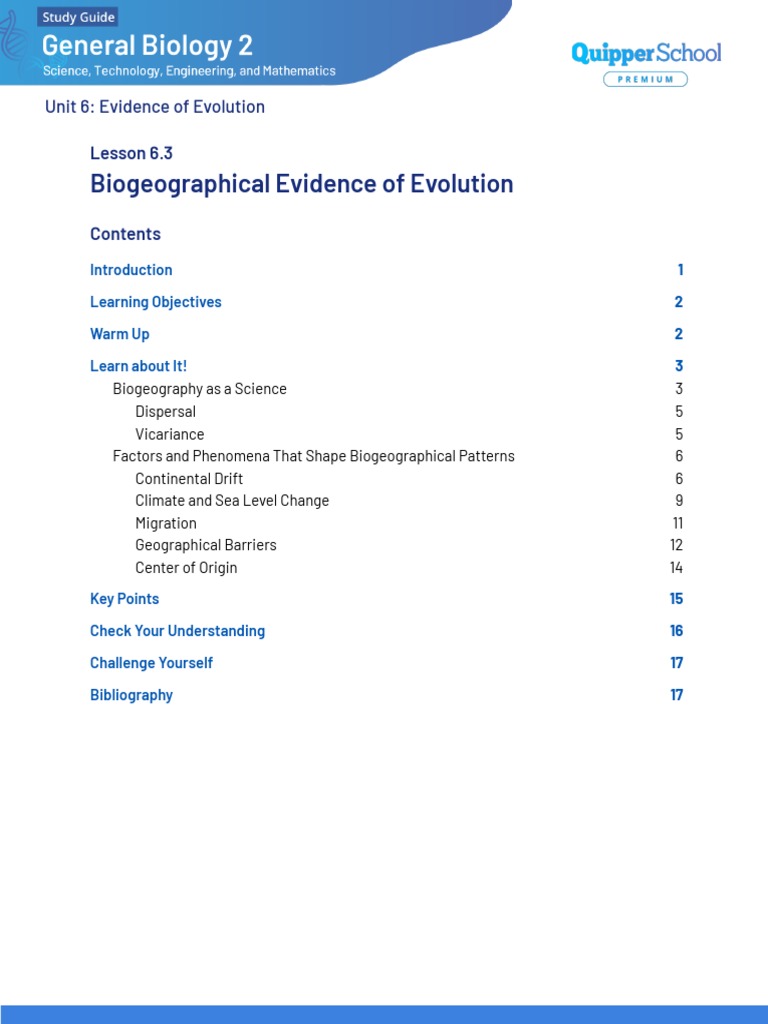 STUDY GUIDE UNIT 6.3 - Biogeographical Evidence of Evolution | PDF ...