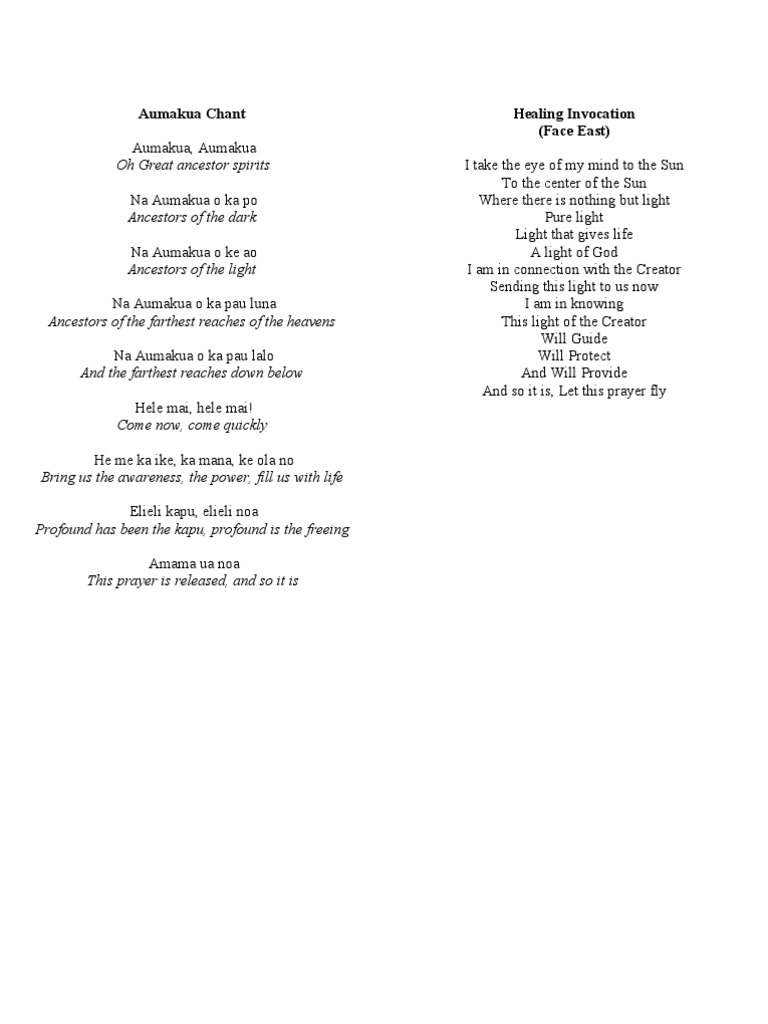 Aumakua Chant.doc 3-19-11 | Creator Deity | Heaven