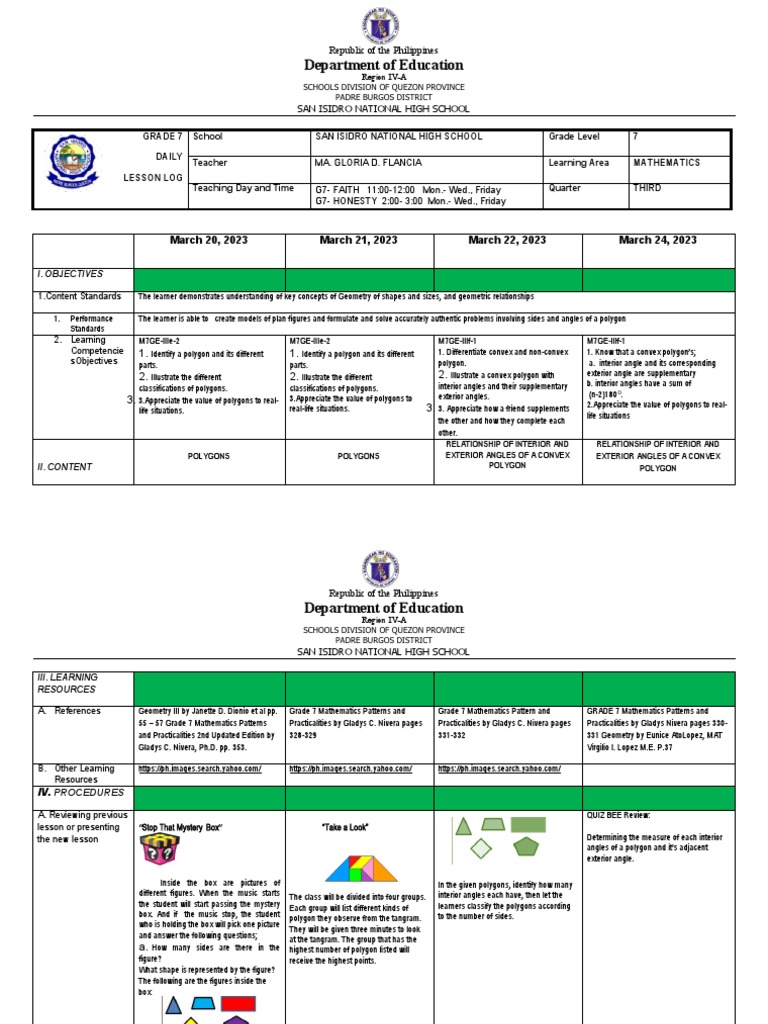 DLL Math 7 March 20-24, 2023 | PDF | Polygon | Vertex (Geometry)