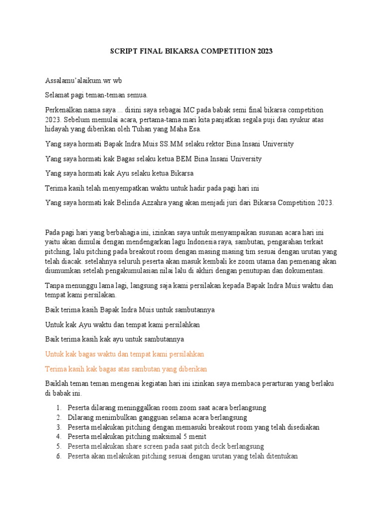 Edit-Skrip MC Final Bikarsa | PDF