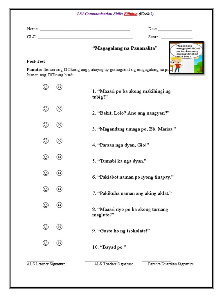 Week2-Worksheets LS1 Fil-Magagalang Na Mananalita | PDF