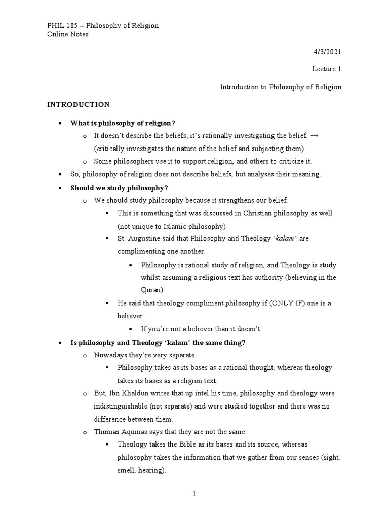 Philosophy of Religion Overview | PDF | Theology | Miracle