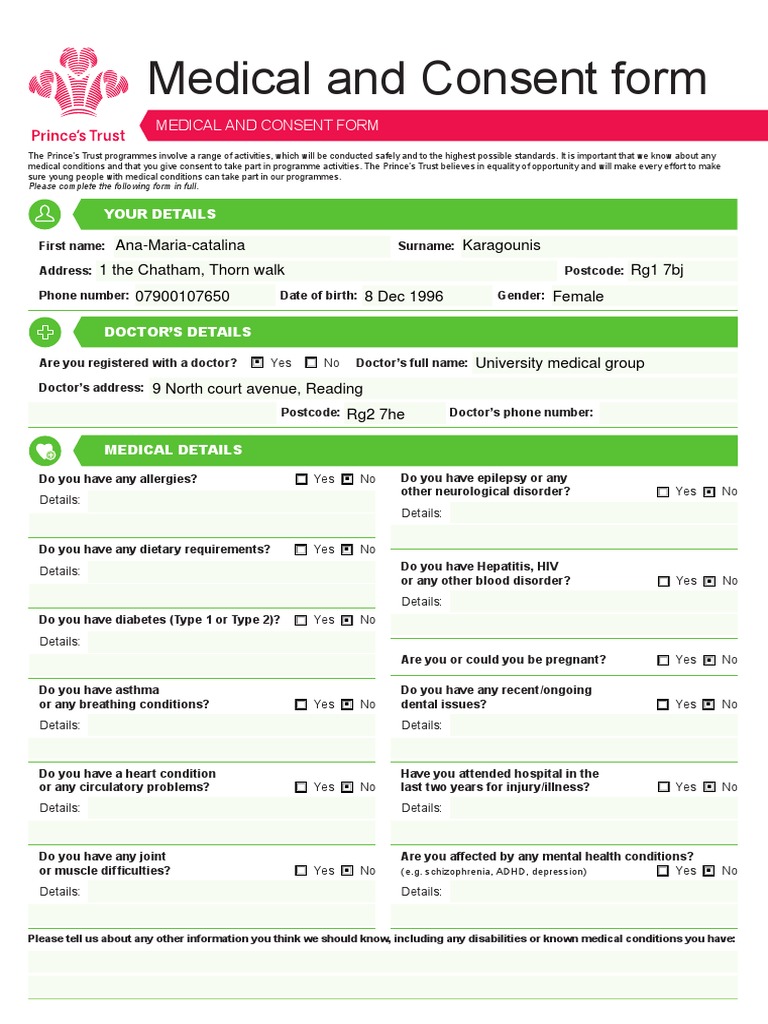 Medical Consent Form Editable | PDF | First Aid | Consent
