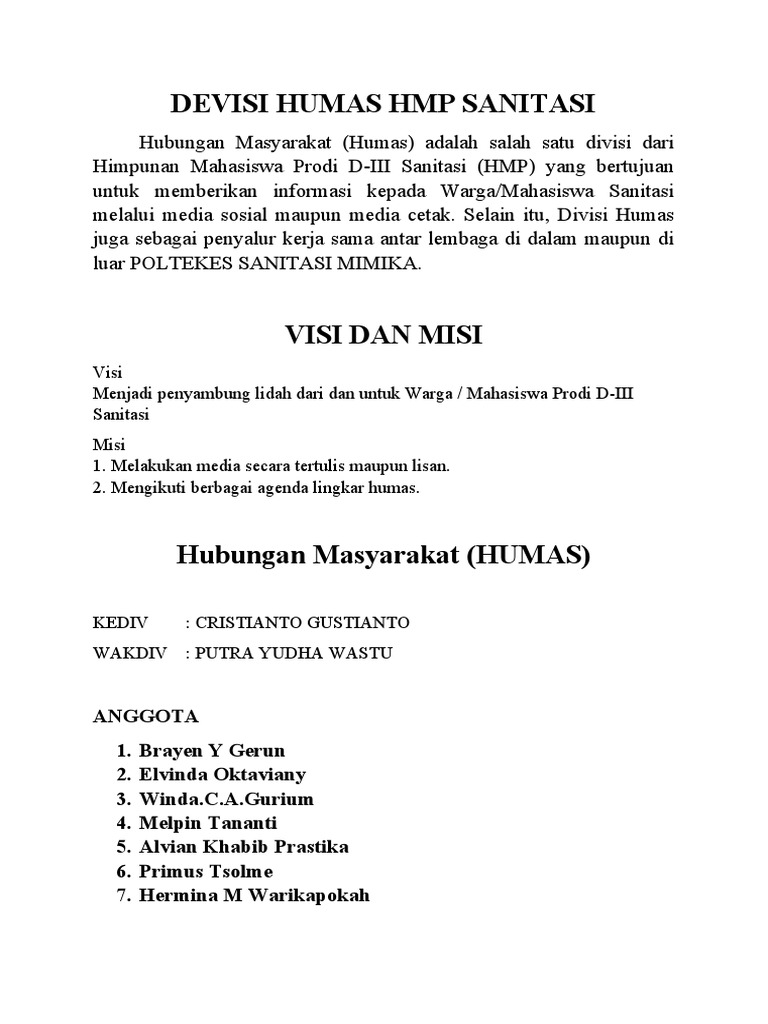 Proker Devisi Humas HMP Sanitasi | PDF | Ilmu Sosial