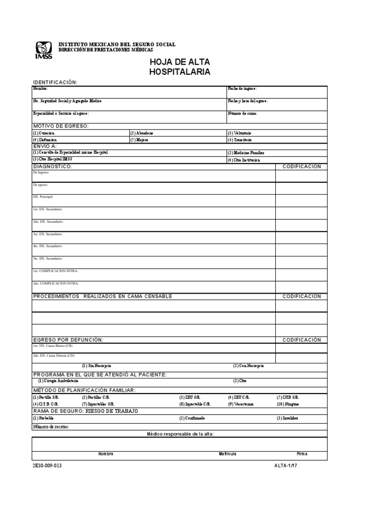 Alta Hospitalaria IMSS | PDF | Hospital | Ciencias de la Salud