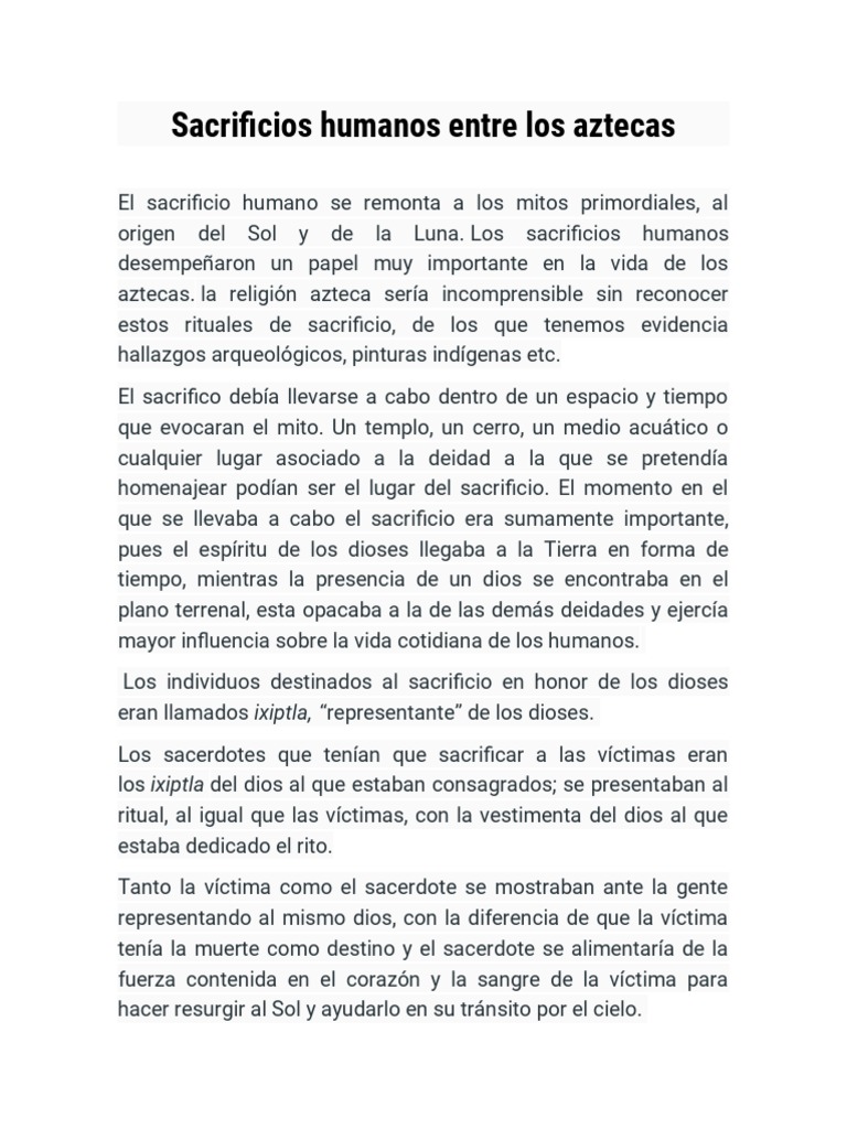 Sacrificios Aztecas: Rituales y Mitos | PDF
