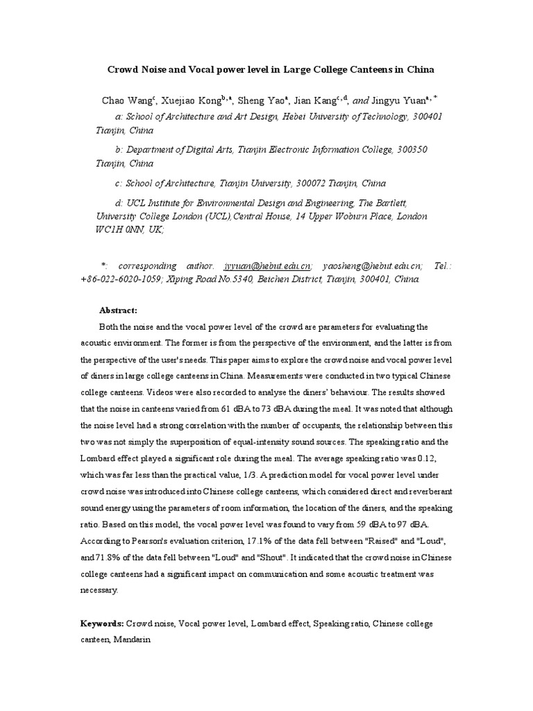 Noise Control in College Canteens | PDF | Noise | Decibel