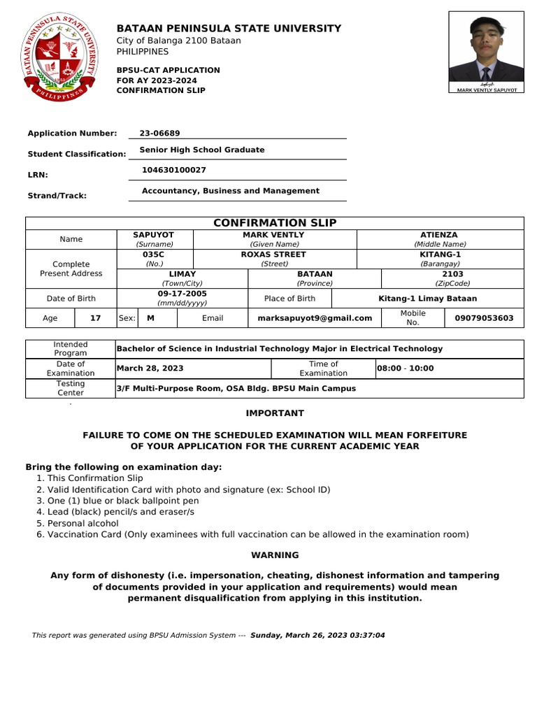 23-06689 - BPSU-CAT Confirmation Slip | PDF | Authentication | Access ...
