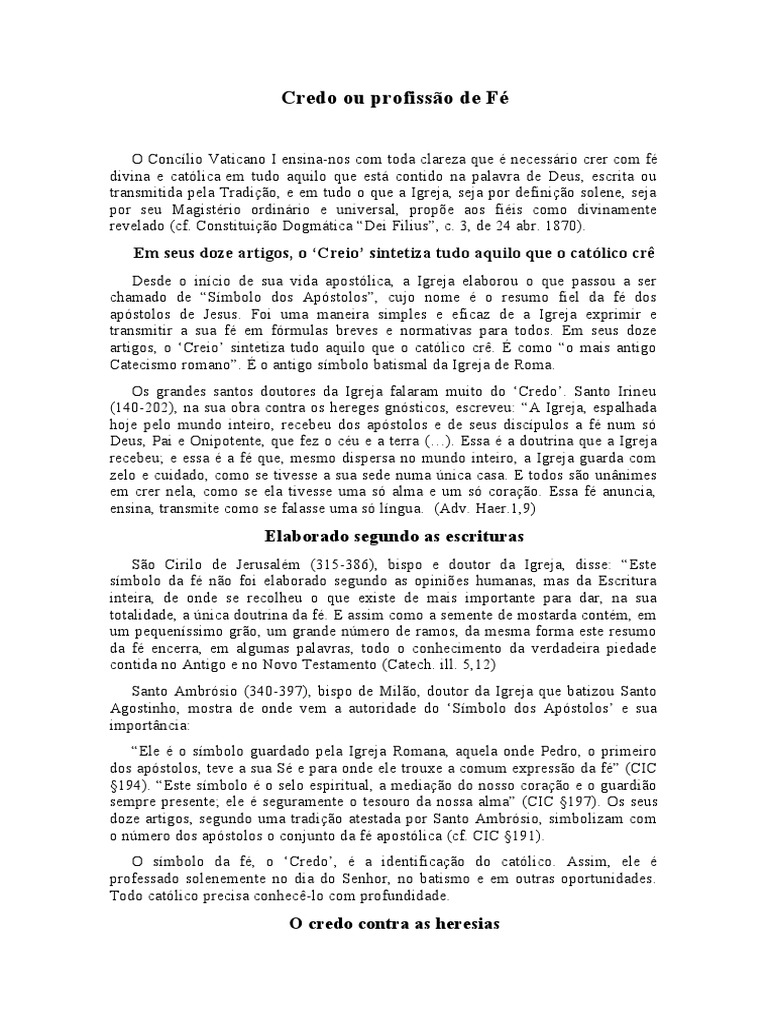 Profissão de Fé: O Credo Católico | PDF | Igreja católica | Fé