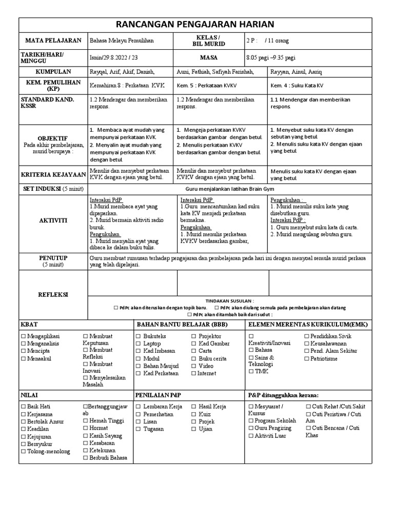 RPH BM PEMULIHAN KHAS | PDF