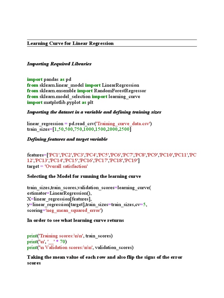 Learning Curve Codes | PDF | Linear Regression | Regression Analysis