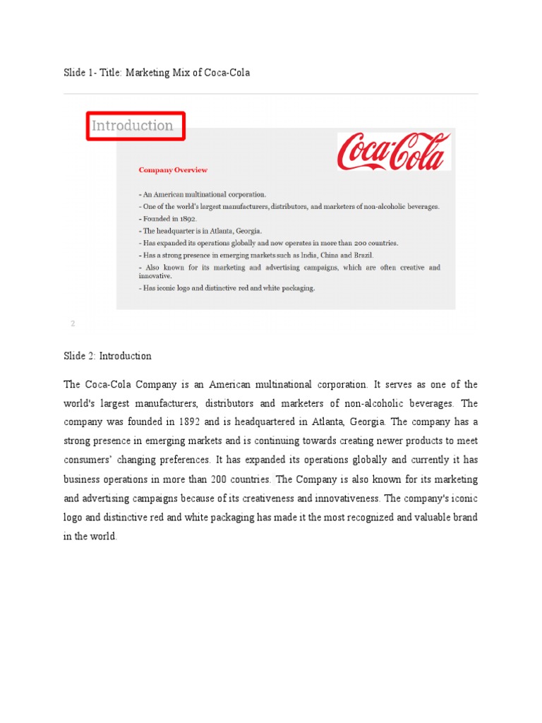 Marketing Mix of Coca-Cola | PDF | The Coca Cola Company | Brand