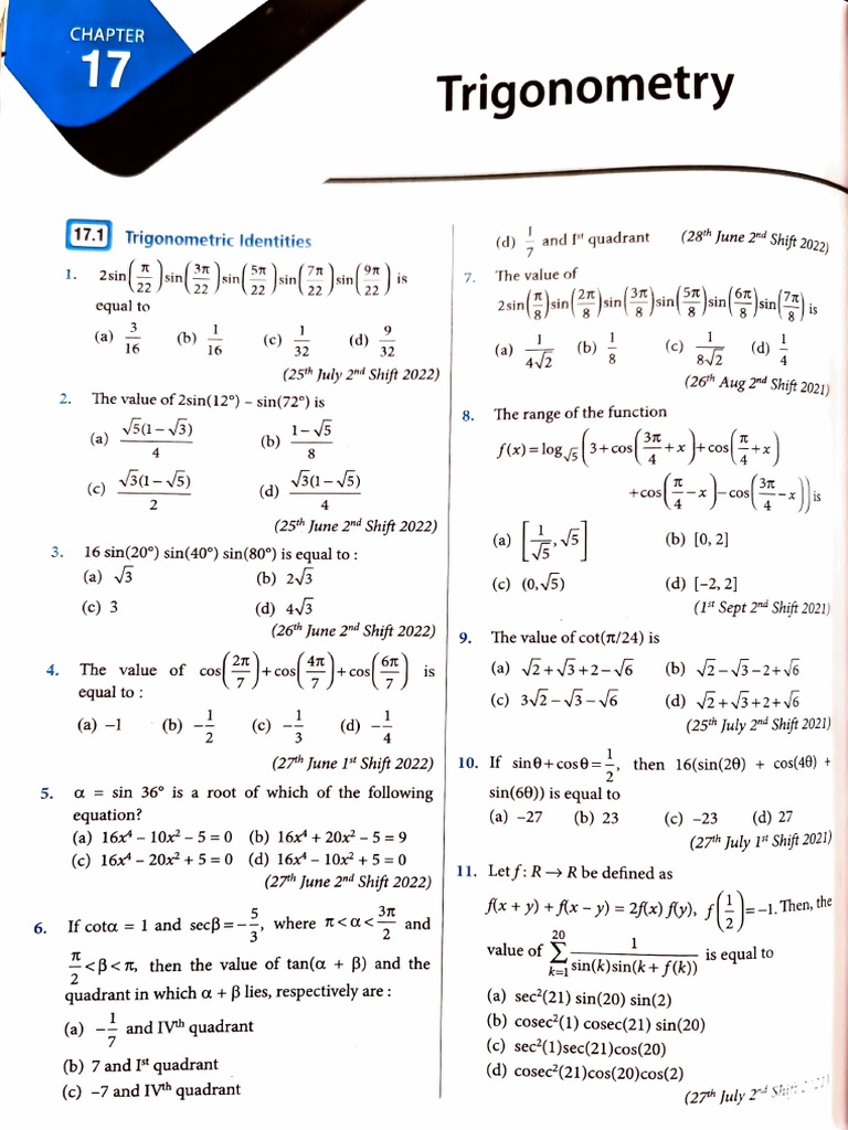 Trigo Pyqs Mains | PDF | Function (Mathematics) | Trigonometric Functions