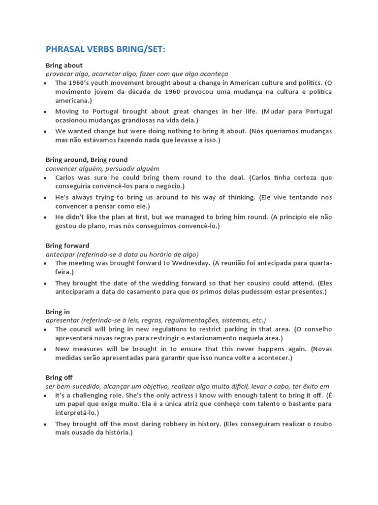 Phrasal Verbs Bring and Set | PDF