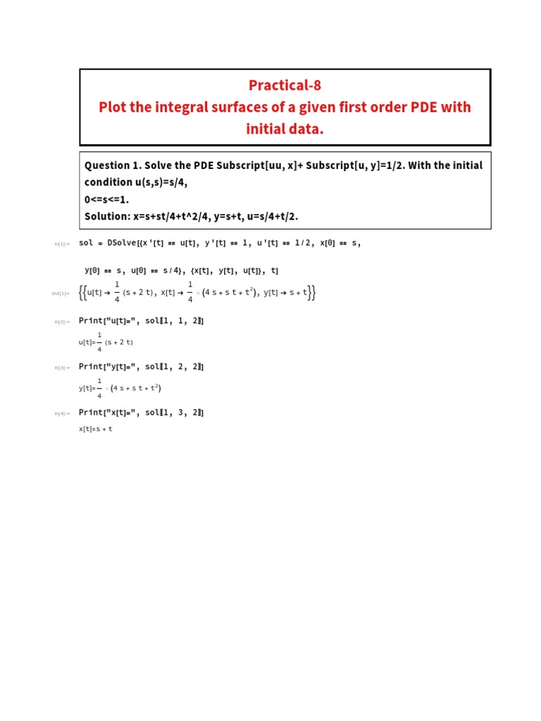 Practical-8 Plot The Integral Surfaces of A Given First Order PDE With Initial Data | PDF ...